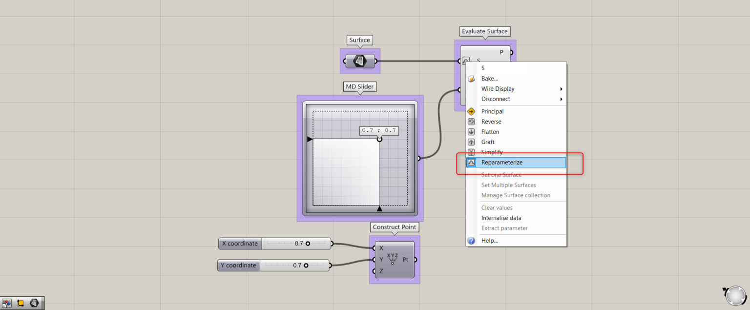 [Grasshopper]How to use the Evaluate Surface to obtain information at a specified position on ...