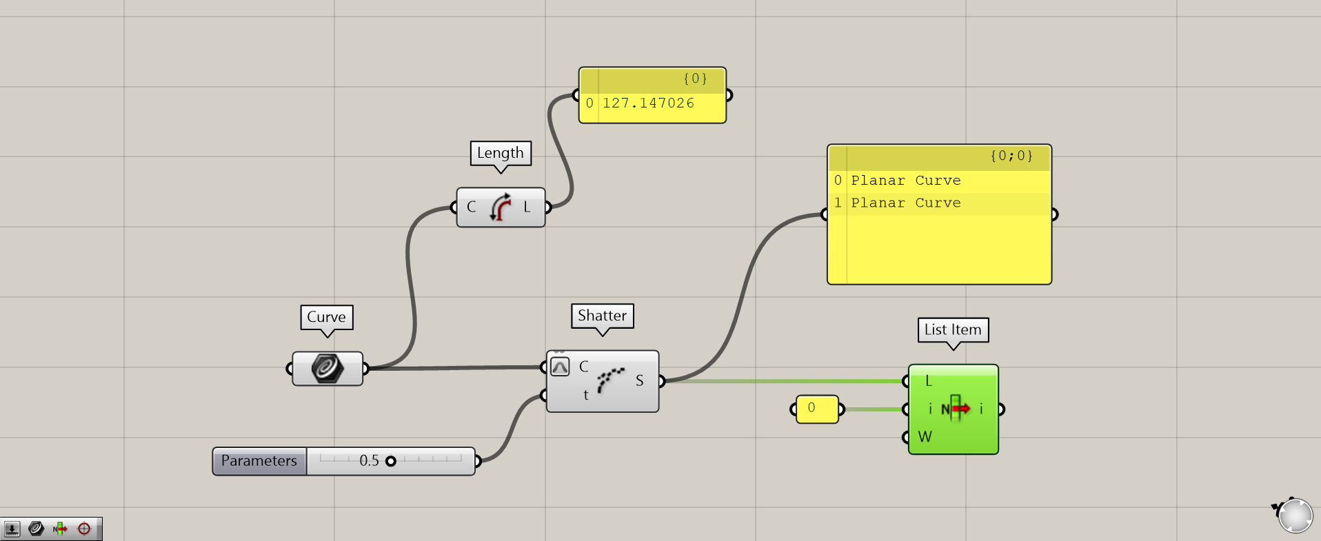[Grasshopper] How to use Shatter to split curves at specified positions - IArchway