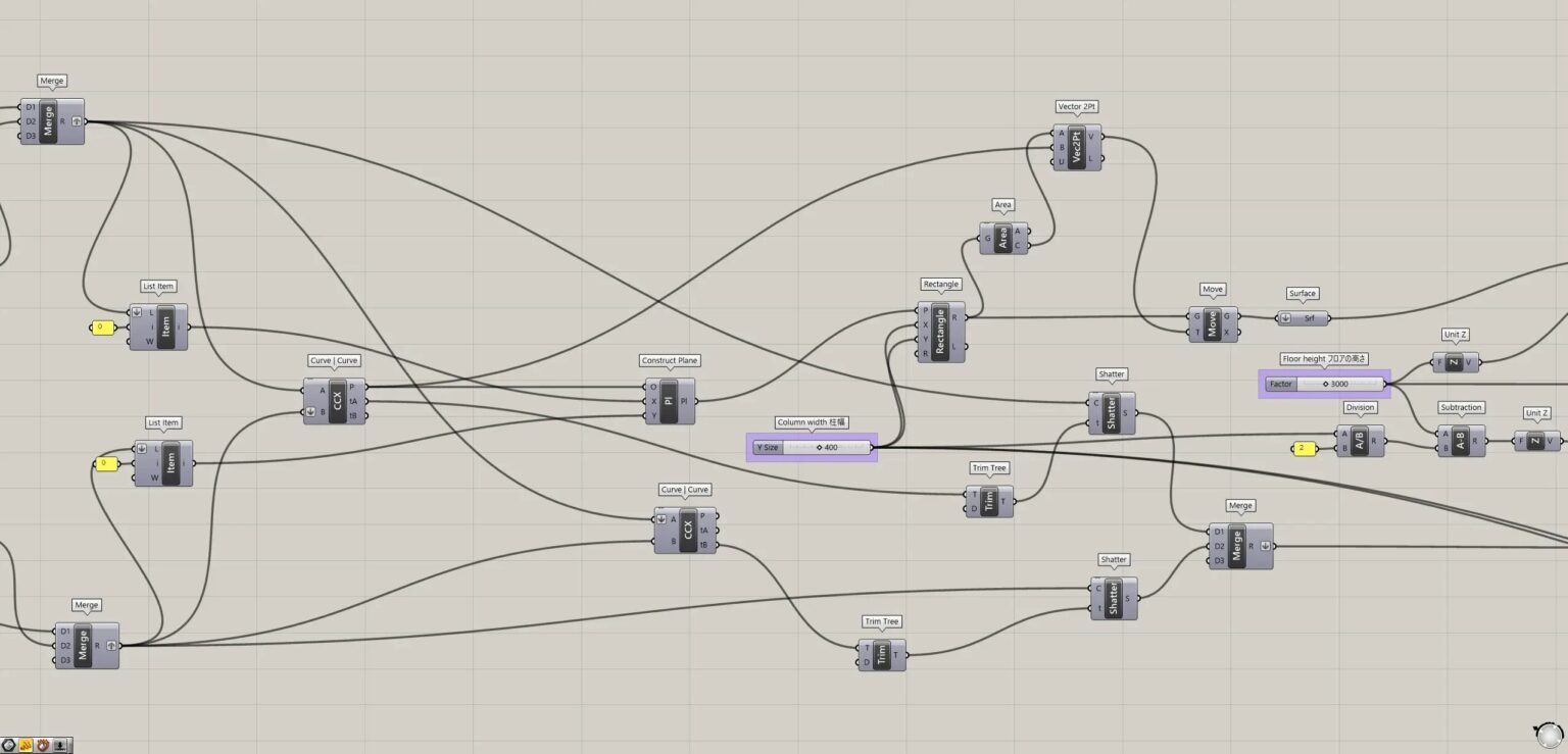 [Grasshopper] Automatic generation of columns and beams from a closed curve [Data download ...