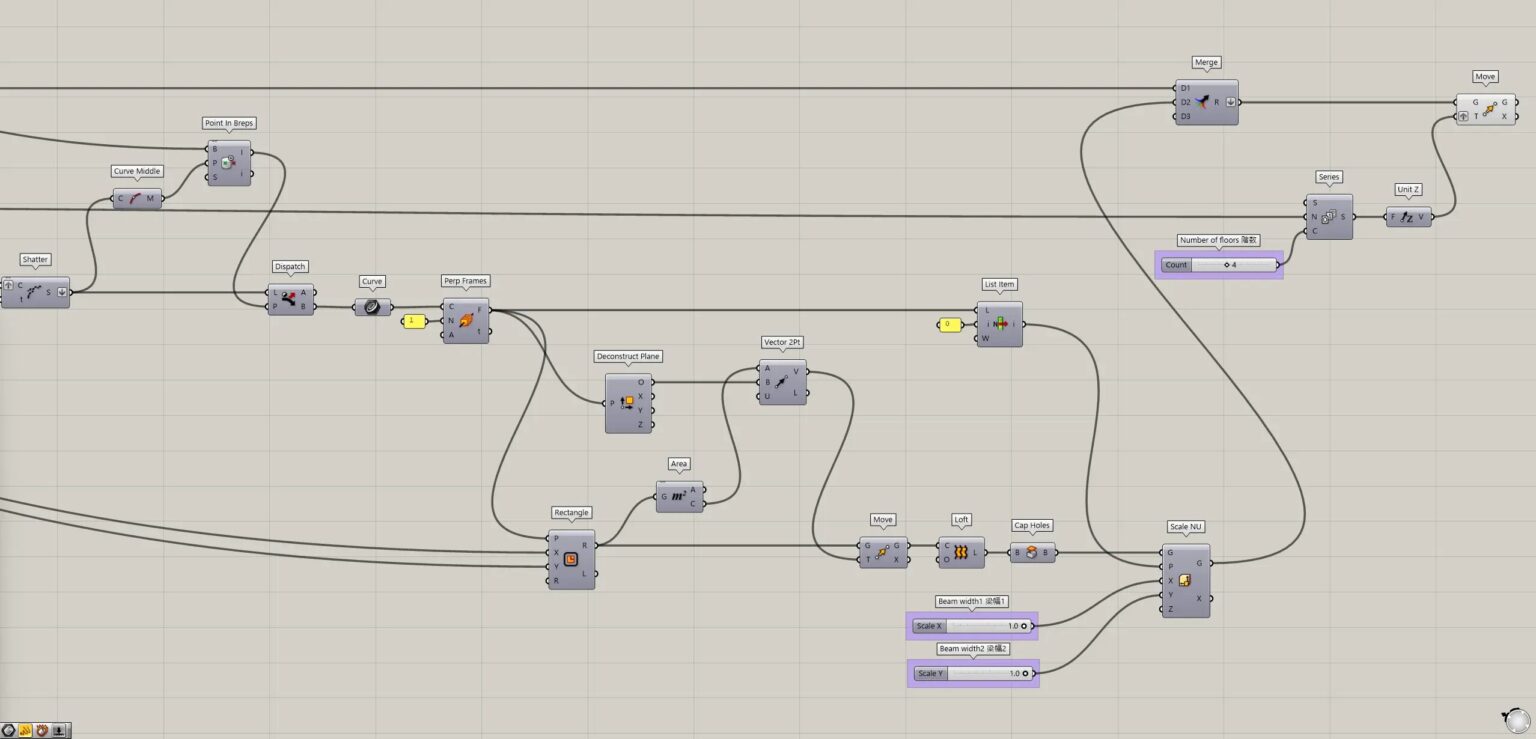 [Grasshopper] Automatic generation of columns and beams from a closed curve [Data download ...