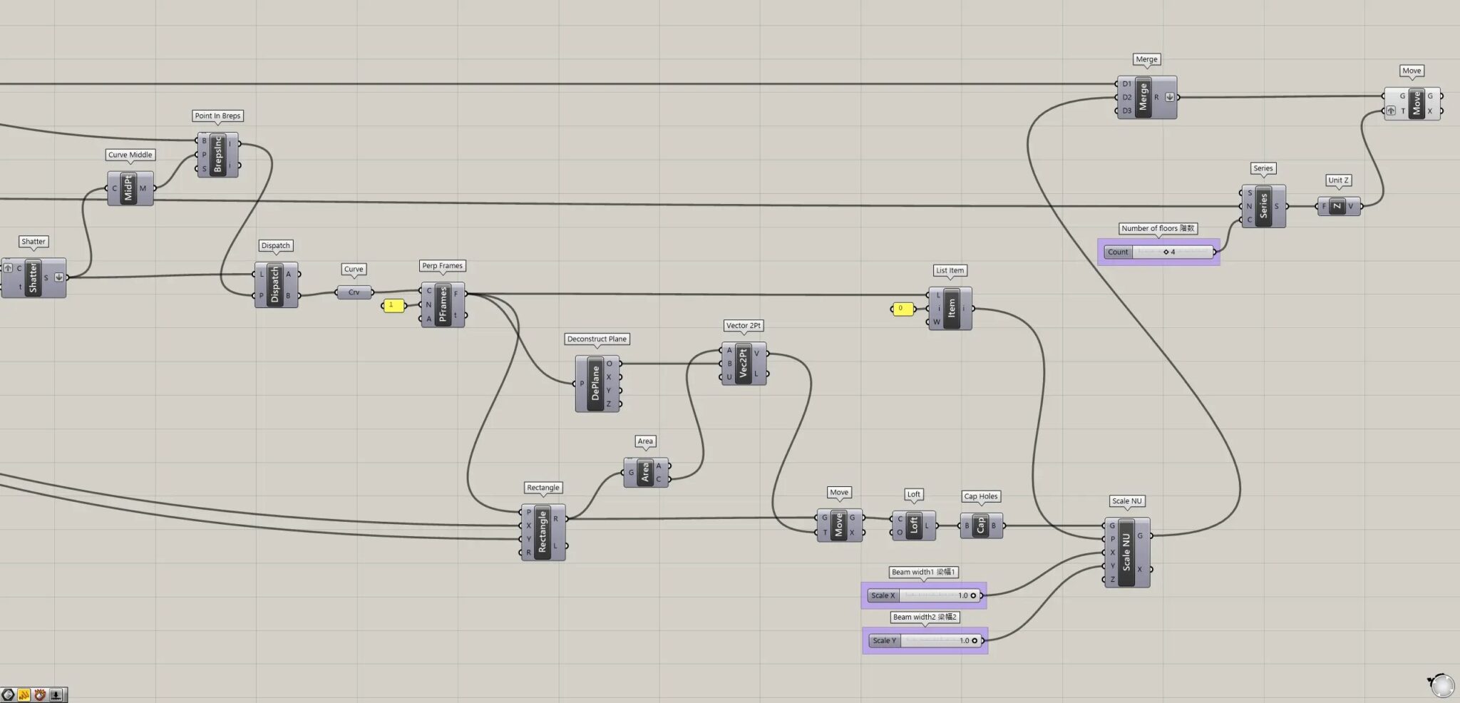 [Grasshopper] Automatic generation of columns and beams from a closed curve [Data download ...